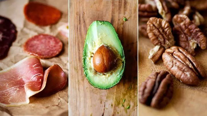 iprosciutto, i-avocado, kunye ne-walnuts enokuba yi-snacks elungileyo kubantu abakwi-ketogenic diet