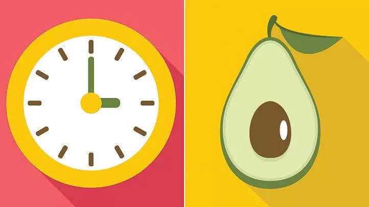 ilustrasyon sa usa ka orasan ug usa ka avocado