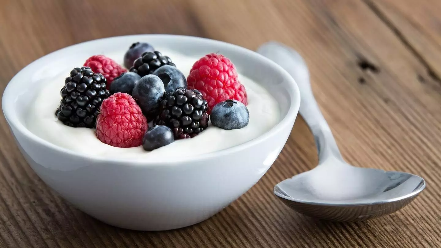 en skål yoghurt med frukt