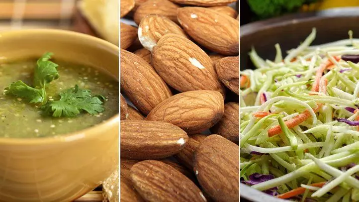 Salsa verde, almonds, broccoli slaw